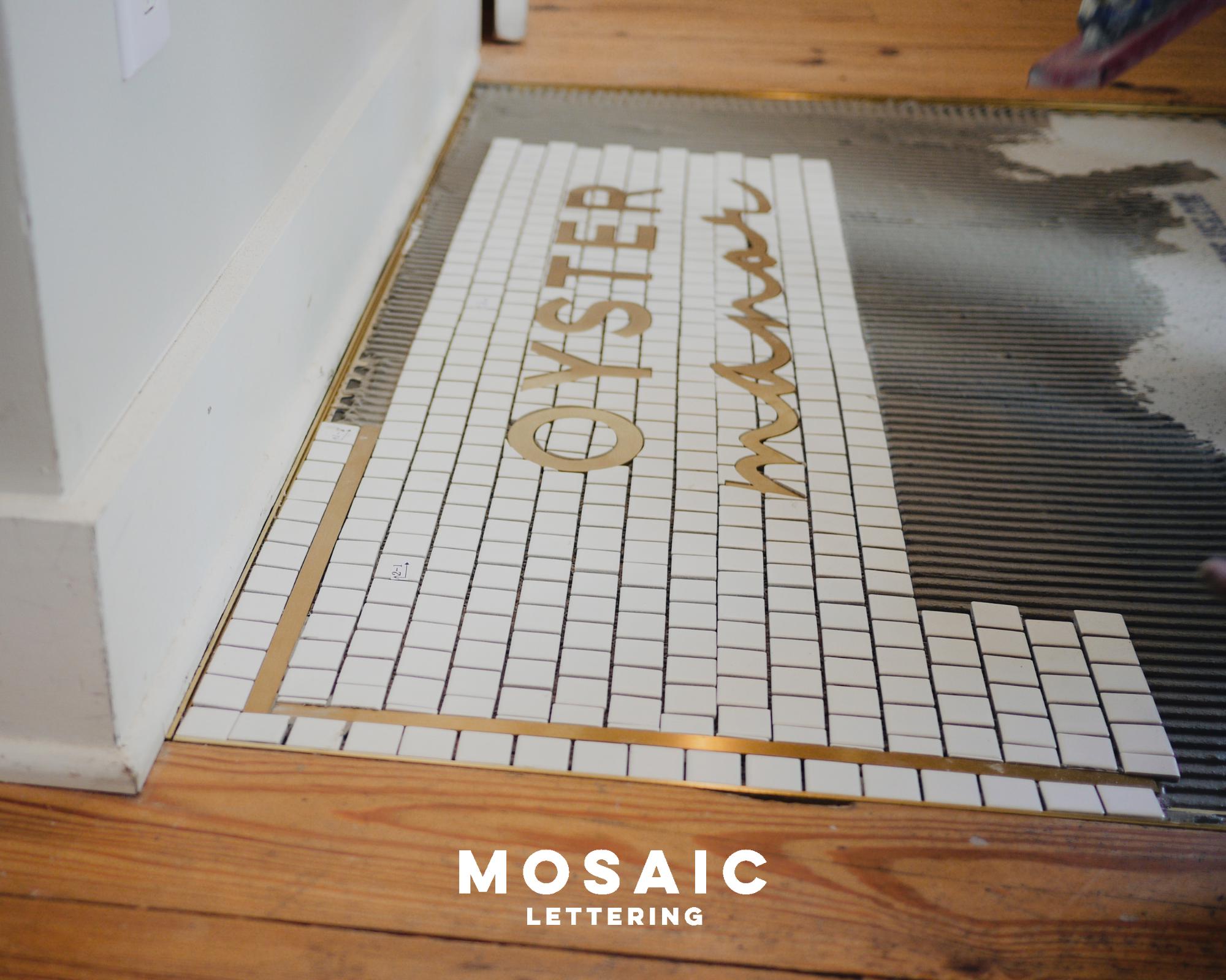 Custom Mosaic Business Entrance Sign | Metallic Letter Logo Tile ...