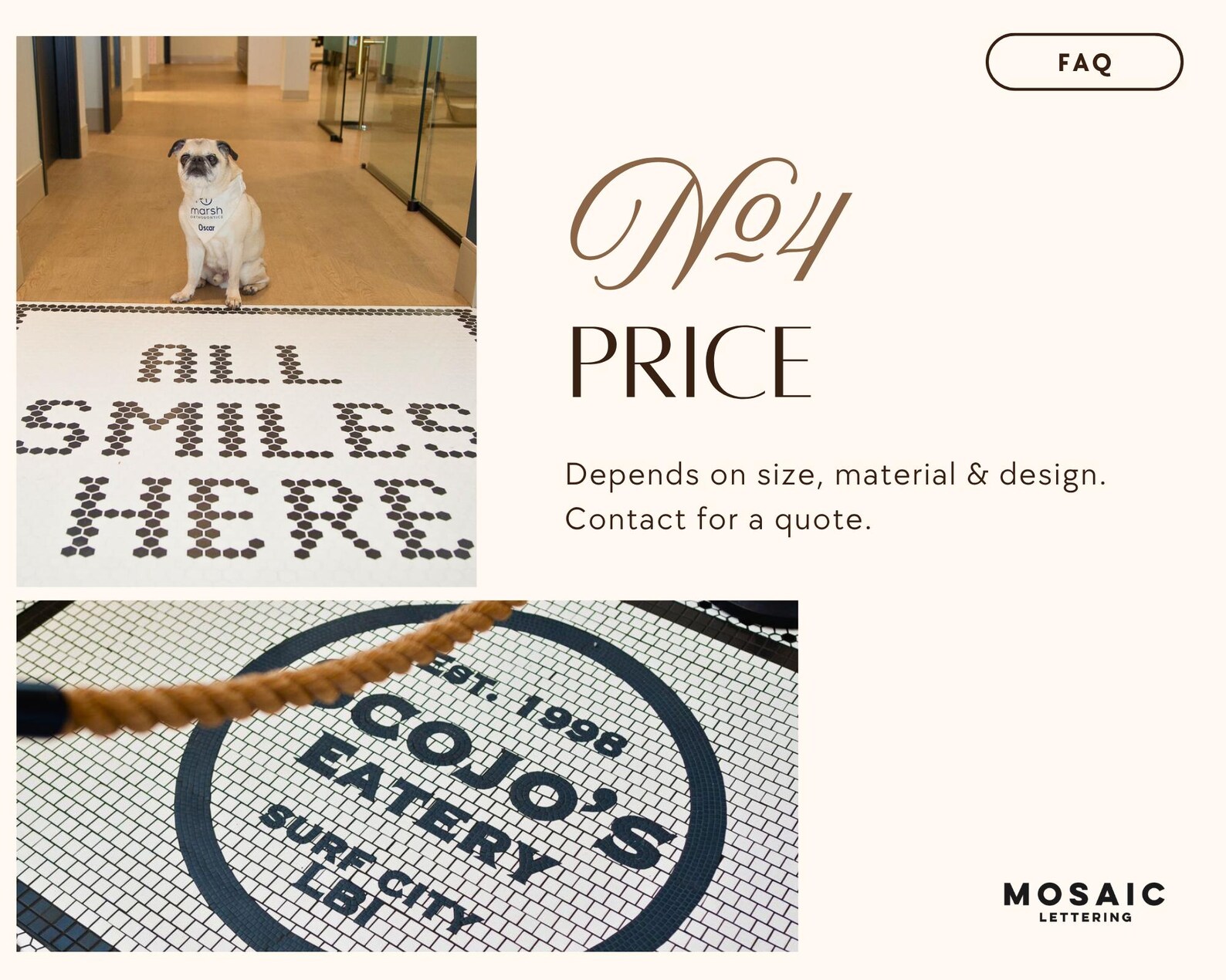 Custom Mosaic Floor Sign With Brass Letters | Business Entrance Tile ...