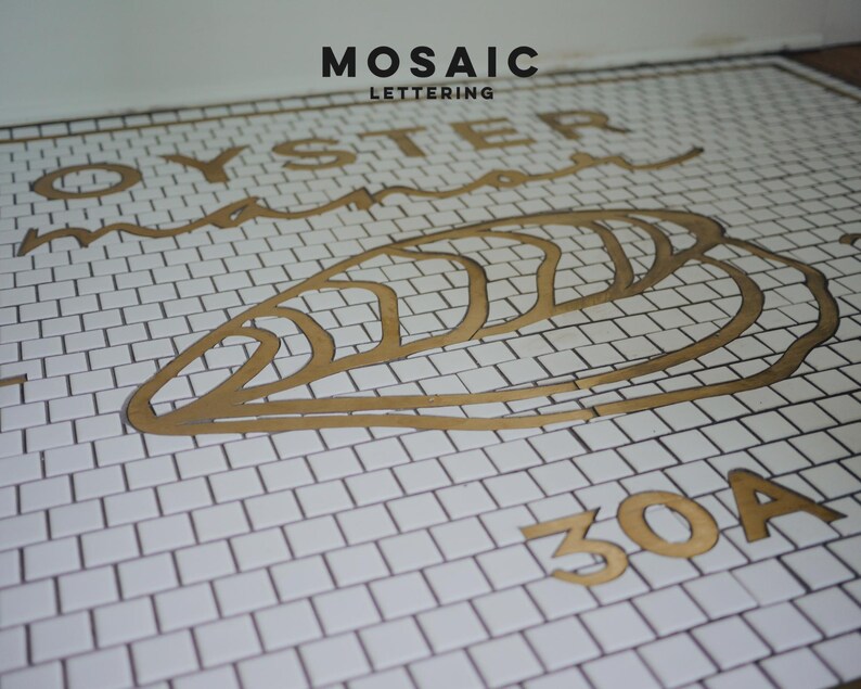 Custom Mosaic Business Entrance Sign | Metallic Letter Logo Tile ...