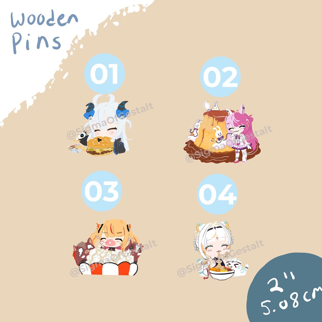 Wooden Pins - Eternals - Vtuber Snack Pins - Etsy