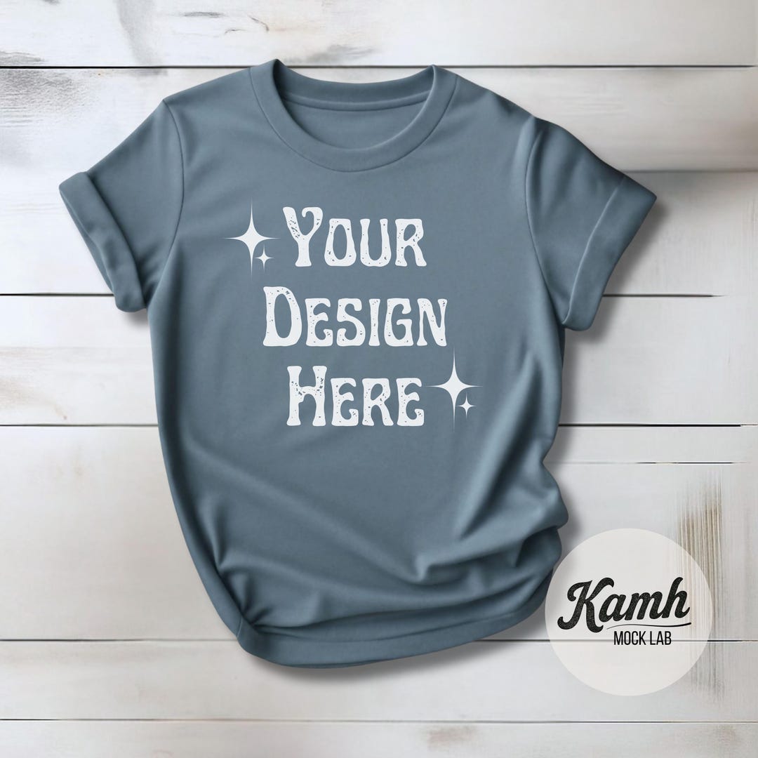 Gildan 64000 Stone Blue T-shirt Mockup, Simple Flat Lay Gildan 64000 ...
