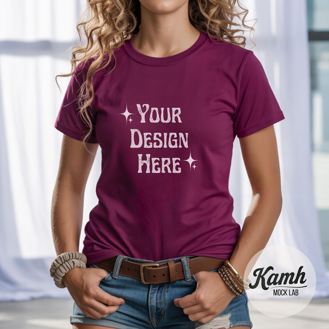 Gildan Mockup 5000, Berry T-shirt Mockup, Aesthetic Mockup for Print on ...