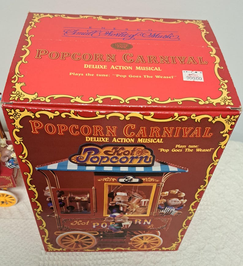 Vintage 1992 Enesco Popcorn Carnival Deluxe Action Music Box W/power ...