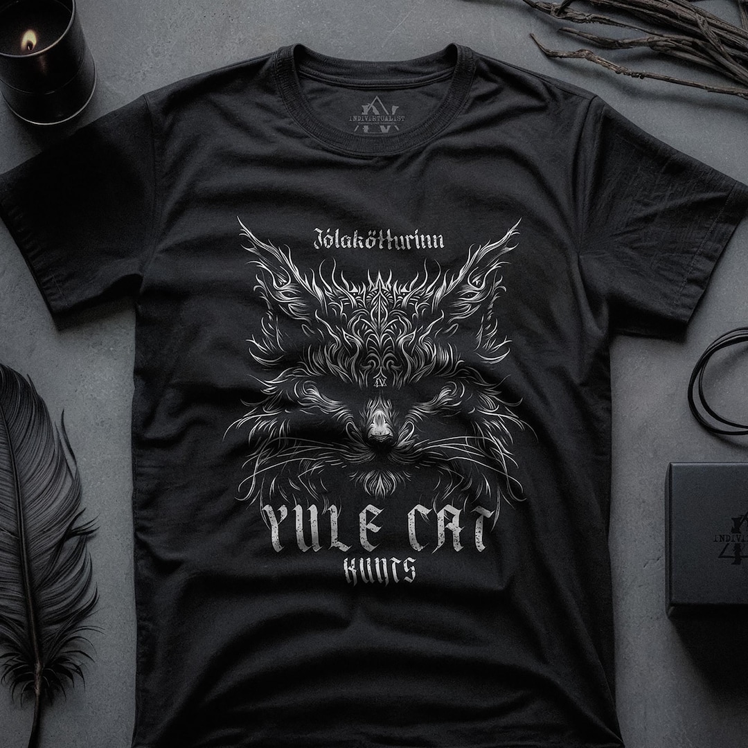 Yule Cat Shirt Jólakötturinn Tshirt Goth Xmas Yule Cat Dark Academia ...