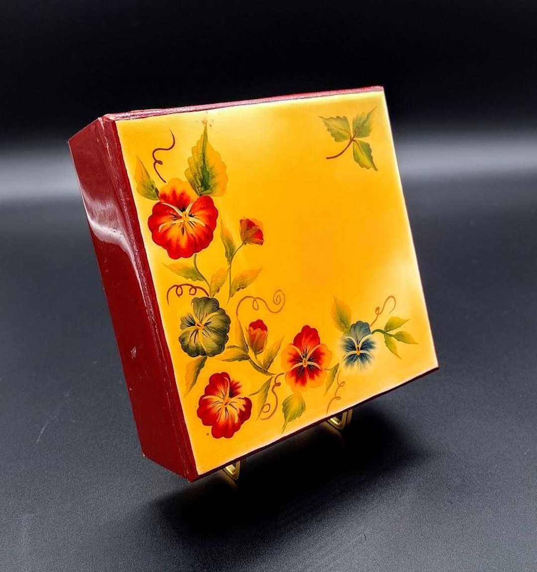 Colorful Lacquered Wood Box, Handmade, Handpainted, Vintage, High Gloss ...