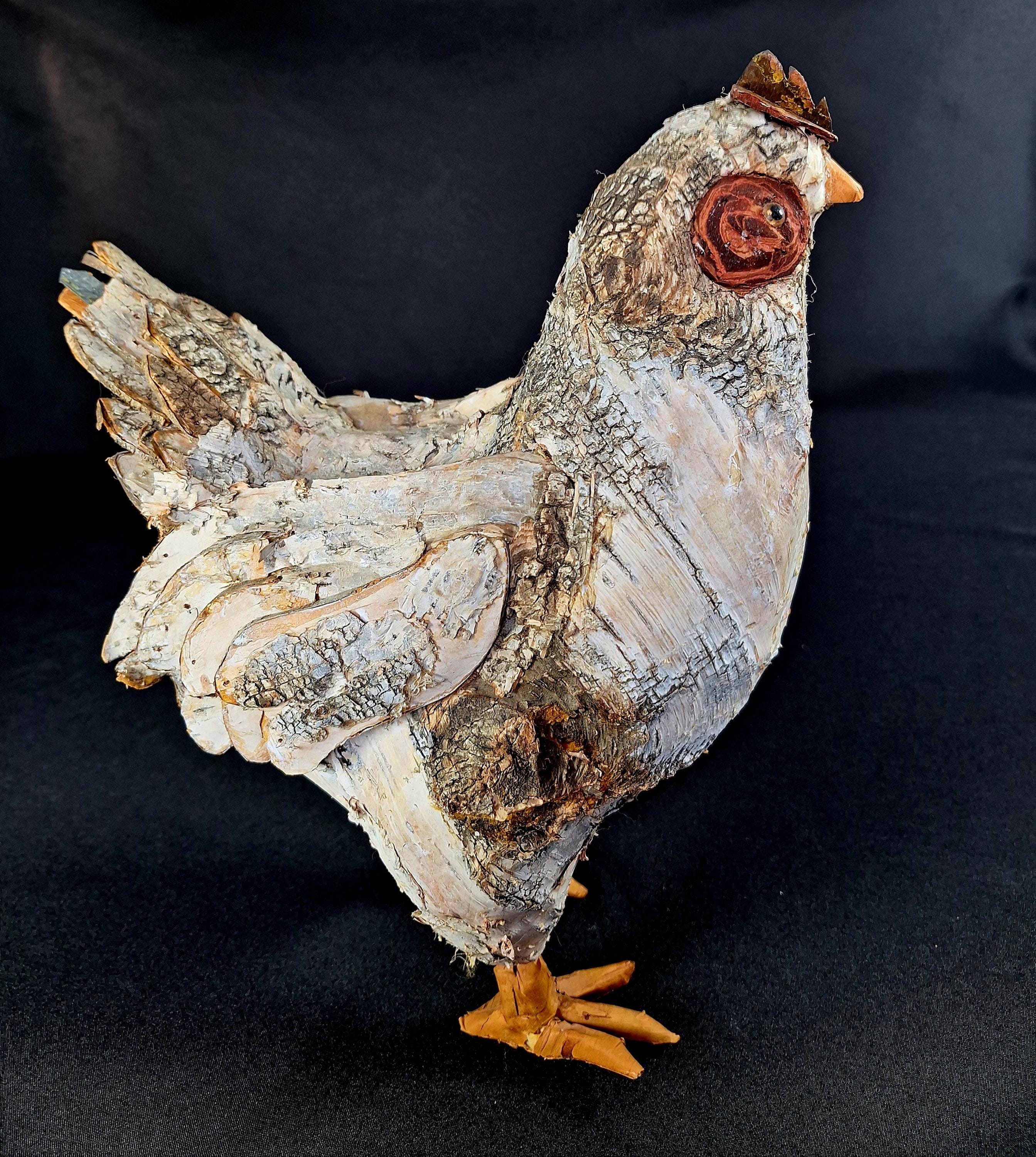 Birch Bark Wood Chicken, Whimsical Home Accent, Hand Crafted From ...