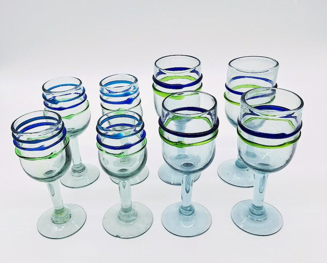Mexican Handblown Goblets, Set of Eight, Two Sizes, Four Glasses Each ...