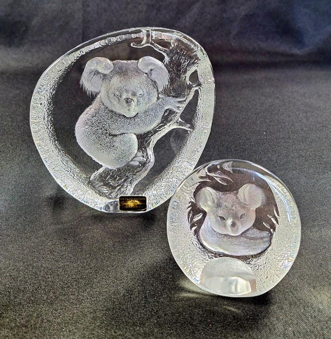 Two Mat Jonasson Crystal Koalas, Signed, Numbered, Stickered, Large and ...