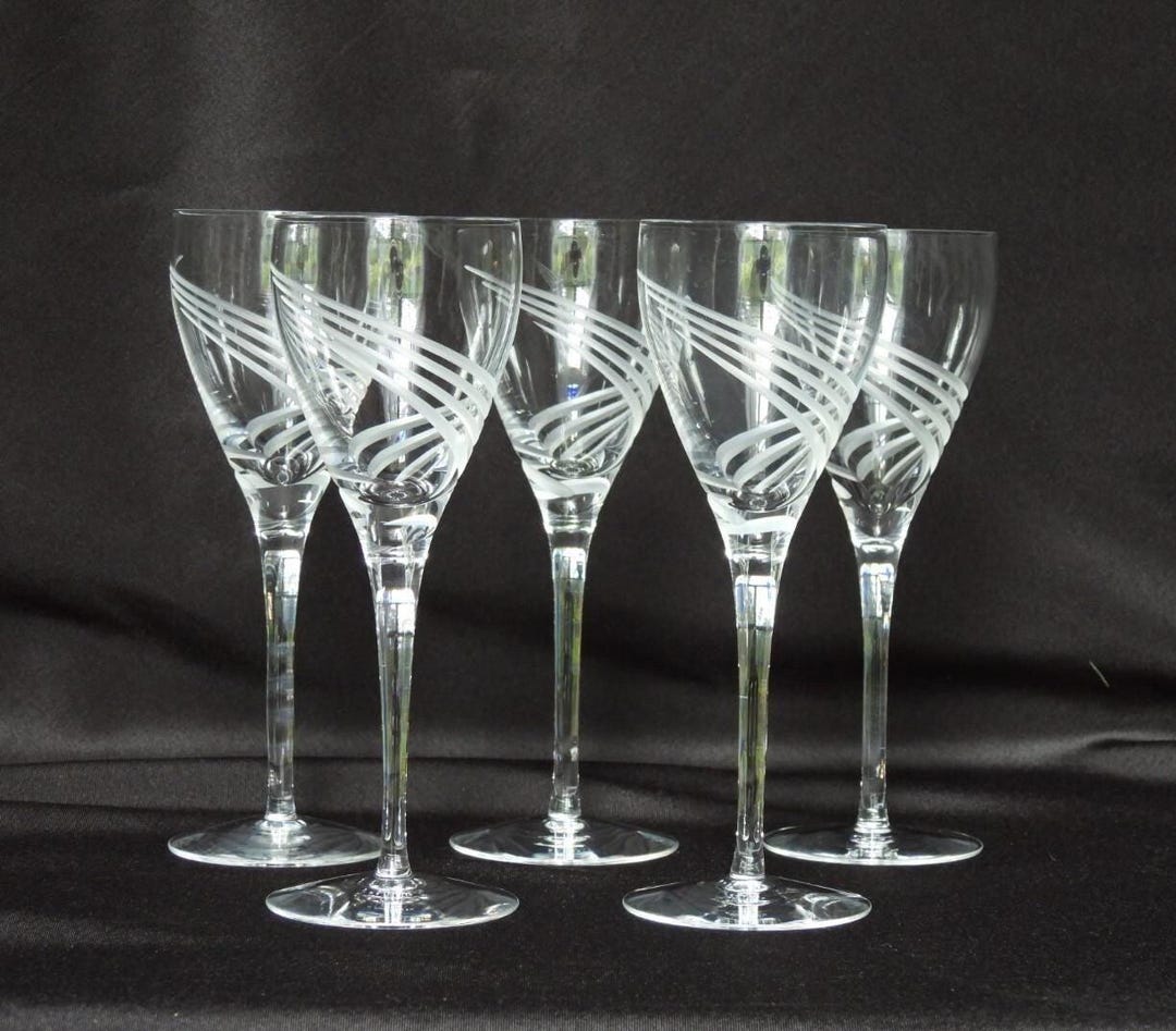 Lenox Windswept Wine Glasses Vintage Cut Crystal Frosted Swirl, 7 7/8 ...