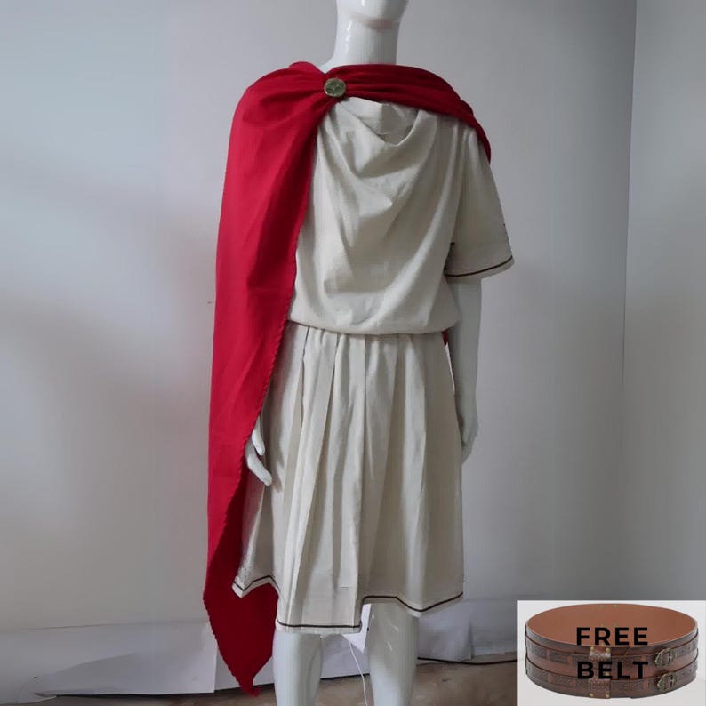 Roman Toga Outfit With Red Superhero Cape, Renaissance Gladiator ...