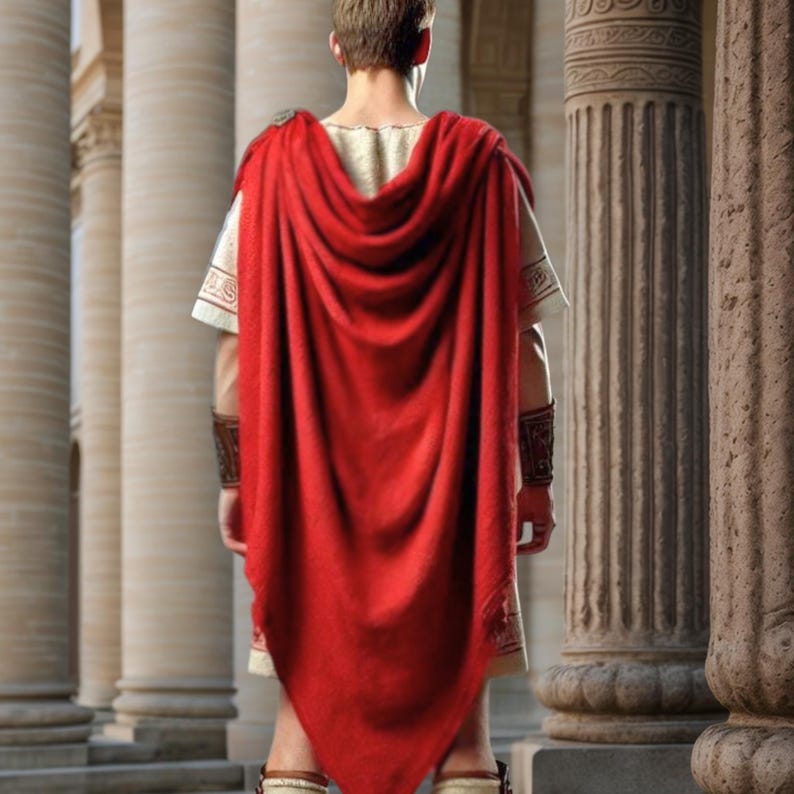 Roman Toga Outfit With Red Superhero Cape, Renaissance Gladiator ...