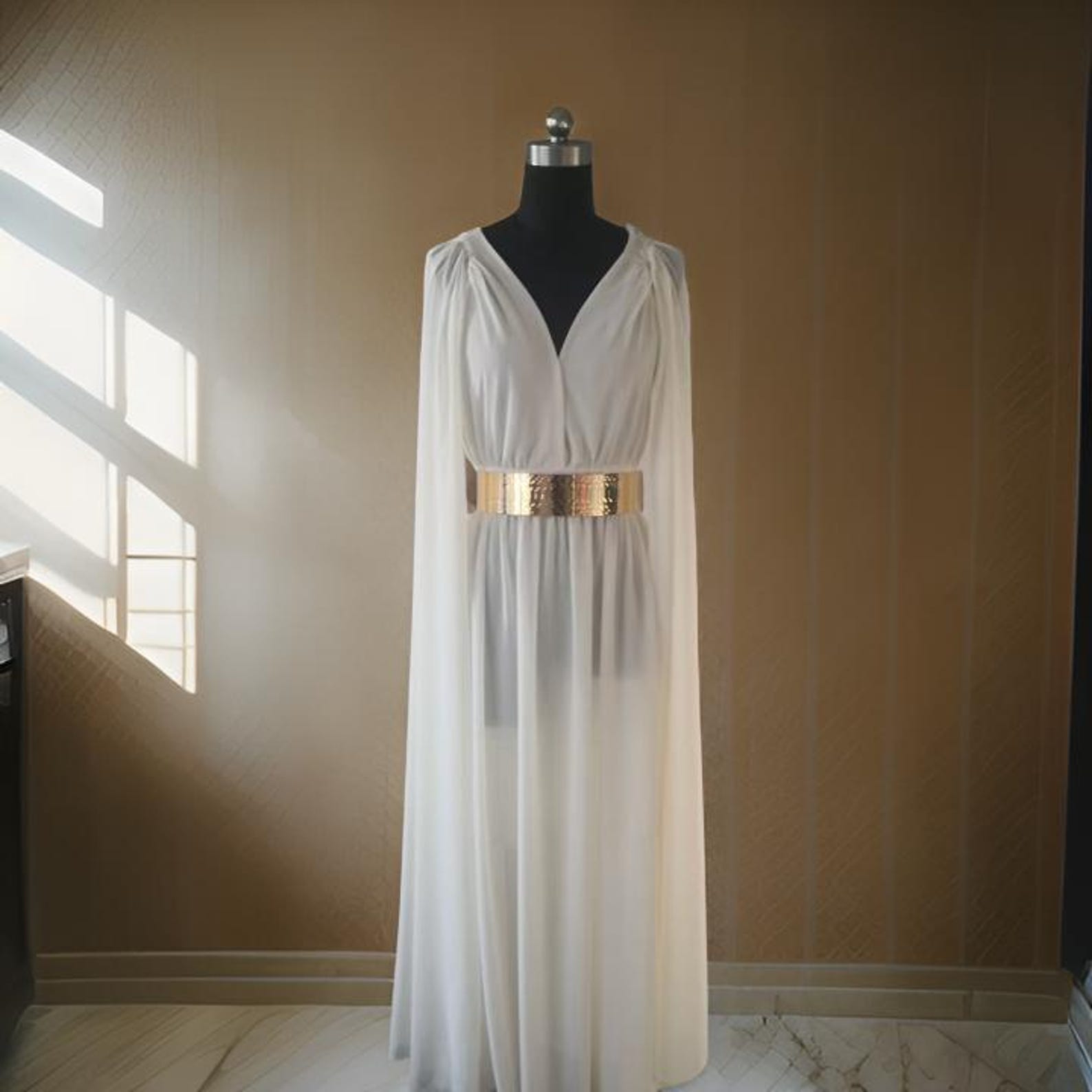 Greek Goddess Sky Blue Maxi Gown, Royal Women Elite Dress With Gold ...