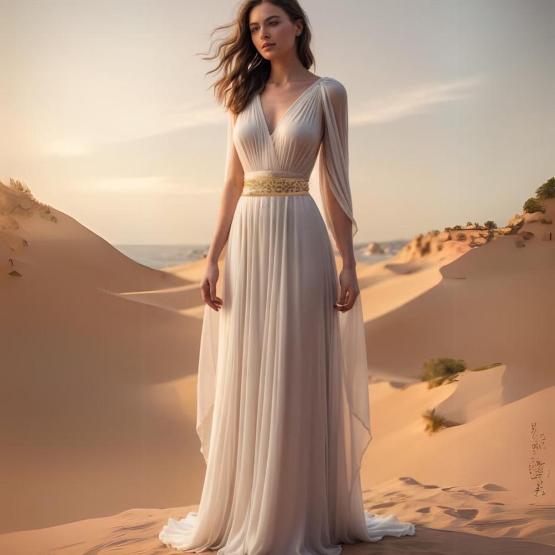 Roman Princess Elite White Goddess Maxi Gown, Royal Women Renfair Dress ...