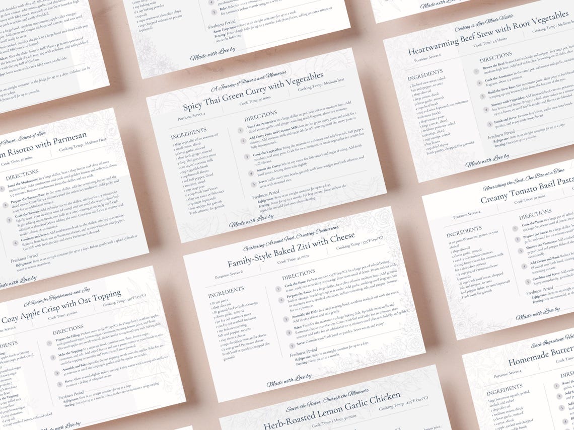 15 Editable Recipe Card Template, Floral Lavender Recipe Cards, DIY ...