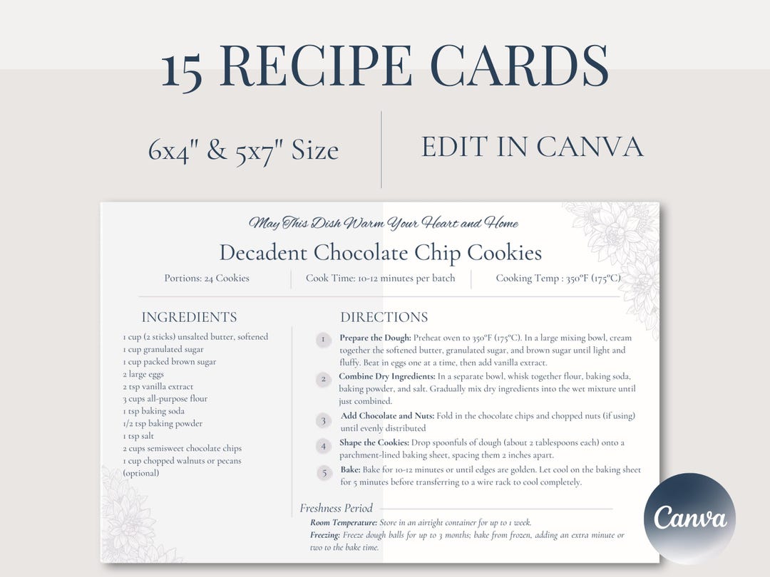 15 Editable Recipe Card Template, Floral Lavender Recipe Cards, DIY ...