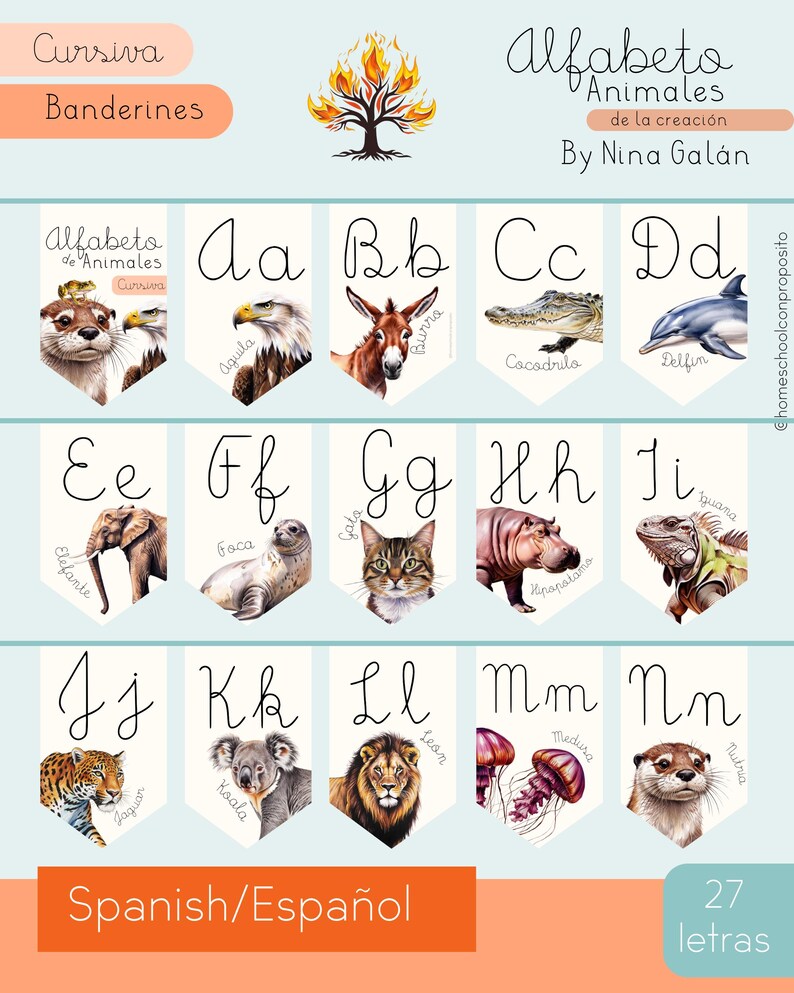 Animal Alphabet Banners | Cursive | Christian Educational Decoration ...