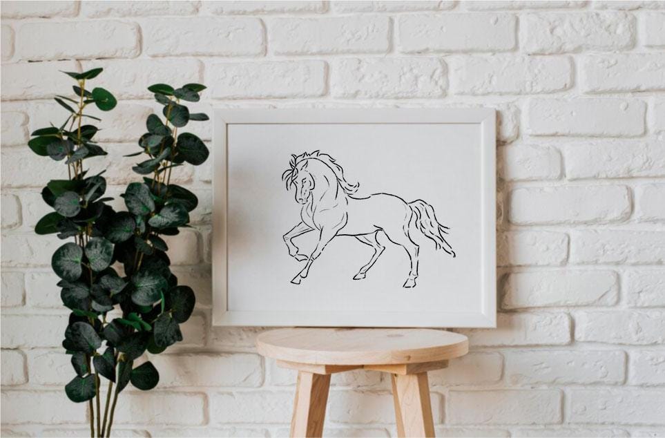 Pencil Sketch of a Horse Minimalist Line Art, Line Art Horse Elegant ...