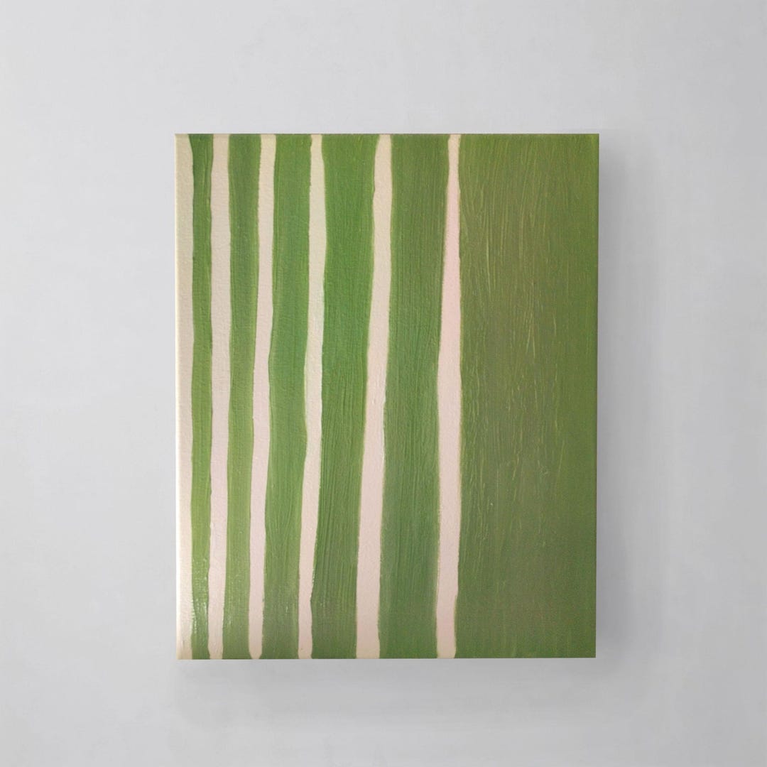 Original Abstract Green Striped Oil Painting on Canvas – Minimalist ...
