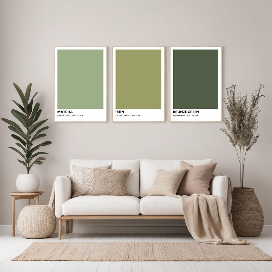 Pantone Green Color Print Set: Matcha, Fern, Bronze (digital Download ...
