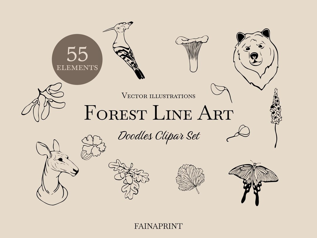 Forest Doodles Clipart Bundle: Woodland Animals & Botanical ...