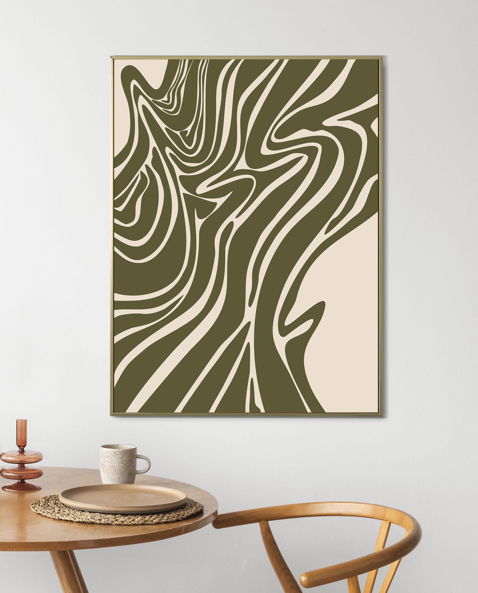 Modern Abstract Wall Art – Minimalist Wavy Pattern in Olive Green and ...