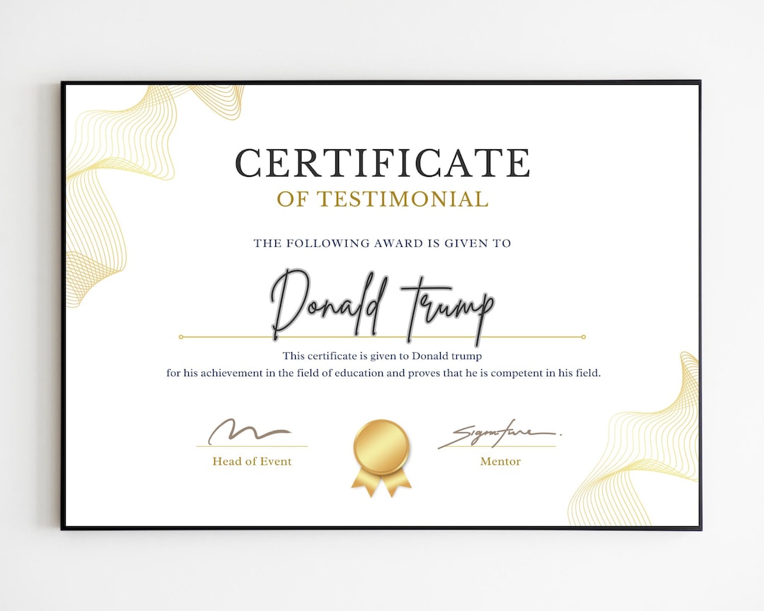 Editable Certificate of Testimonials, Recognition Plaque, Employee Gift ...