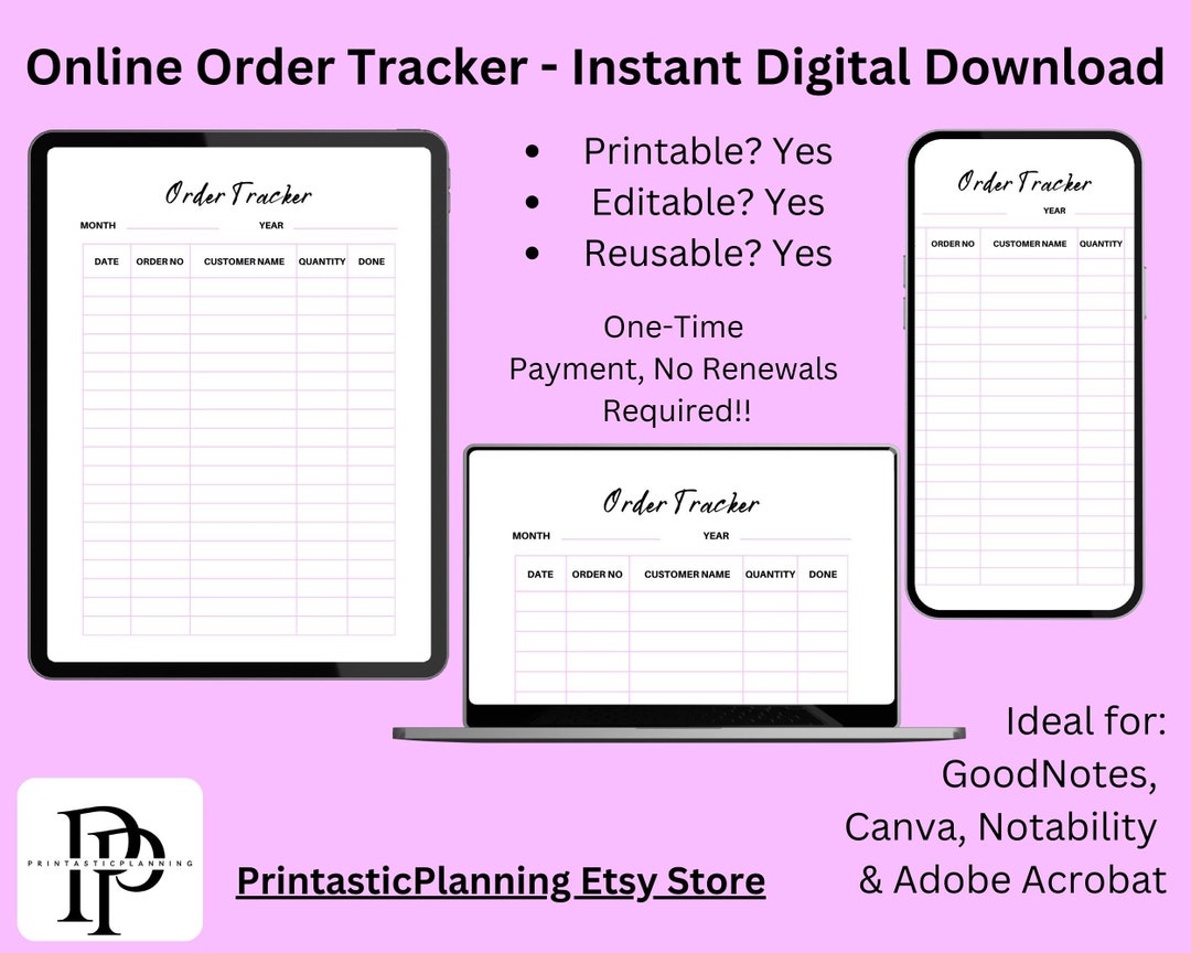 Online Order Tracker Printable, Small Business Editable, PDF Document ...