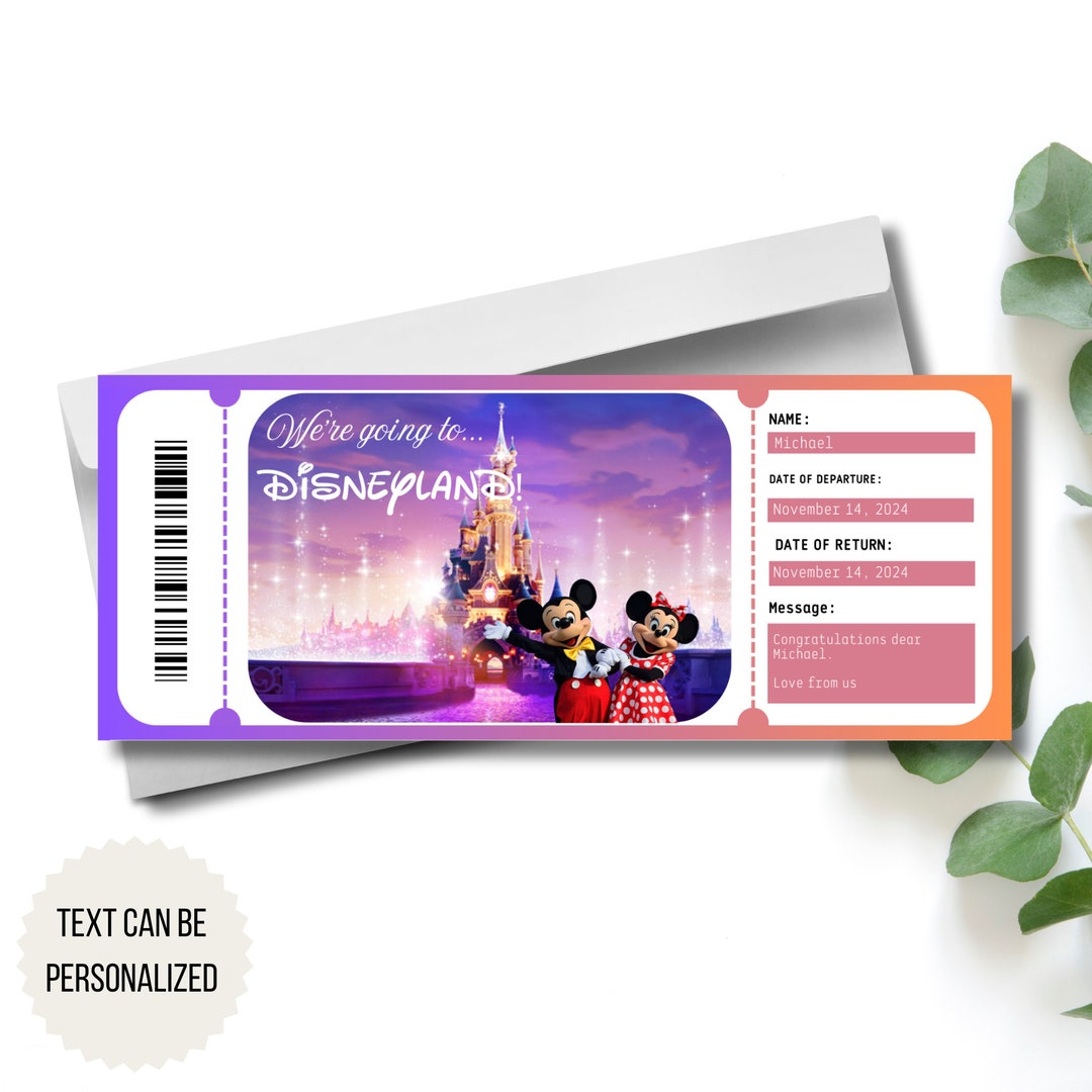 Personalized Disneyland Ticket Full Color | Disneyland | Surprise ...