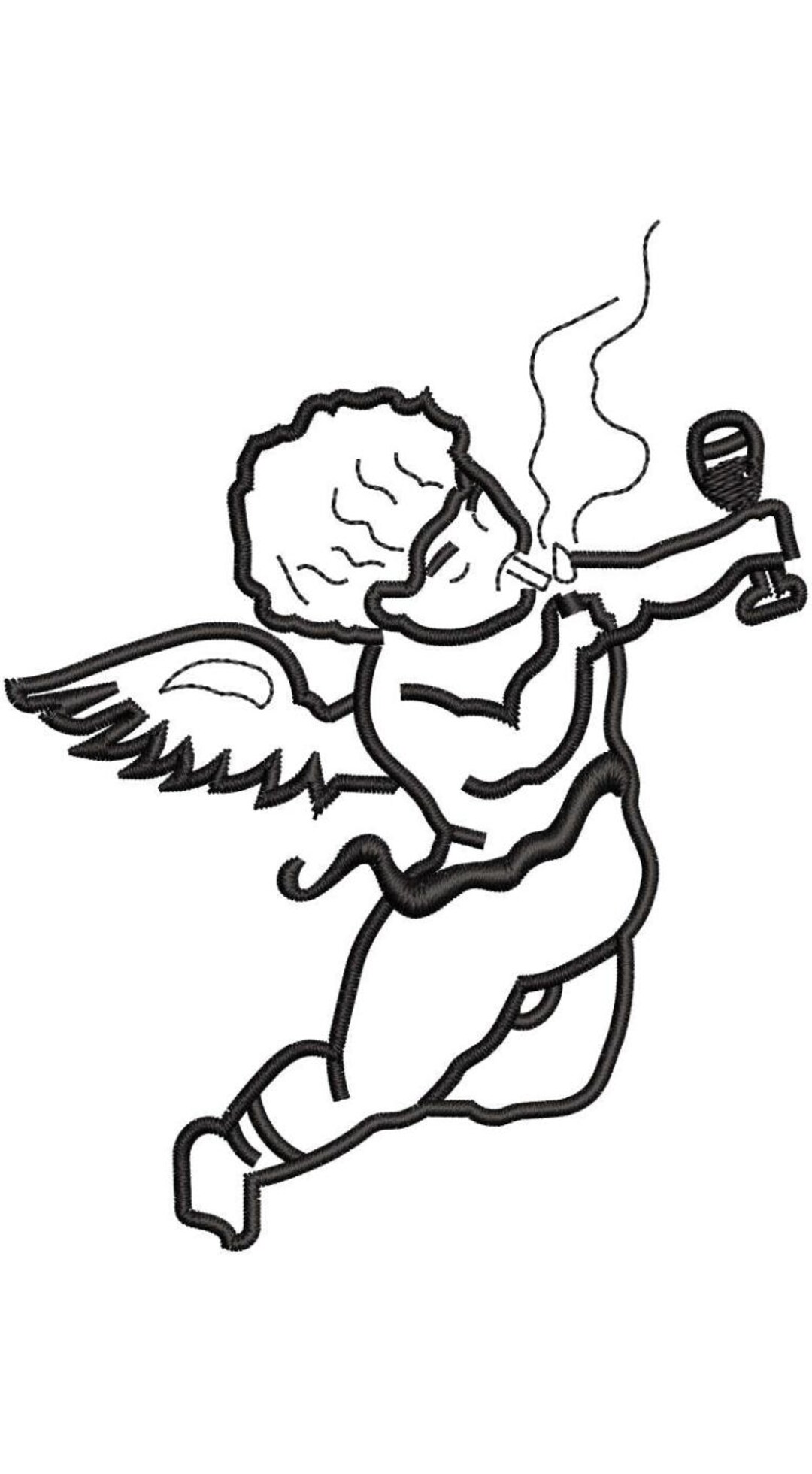 Baby Angel Embroidery Design Drinking Wine & Smoking Playful Angel ...