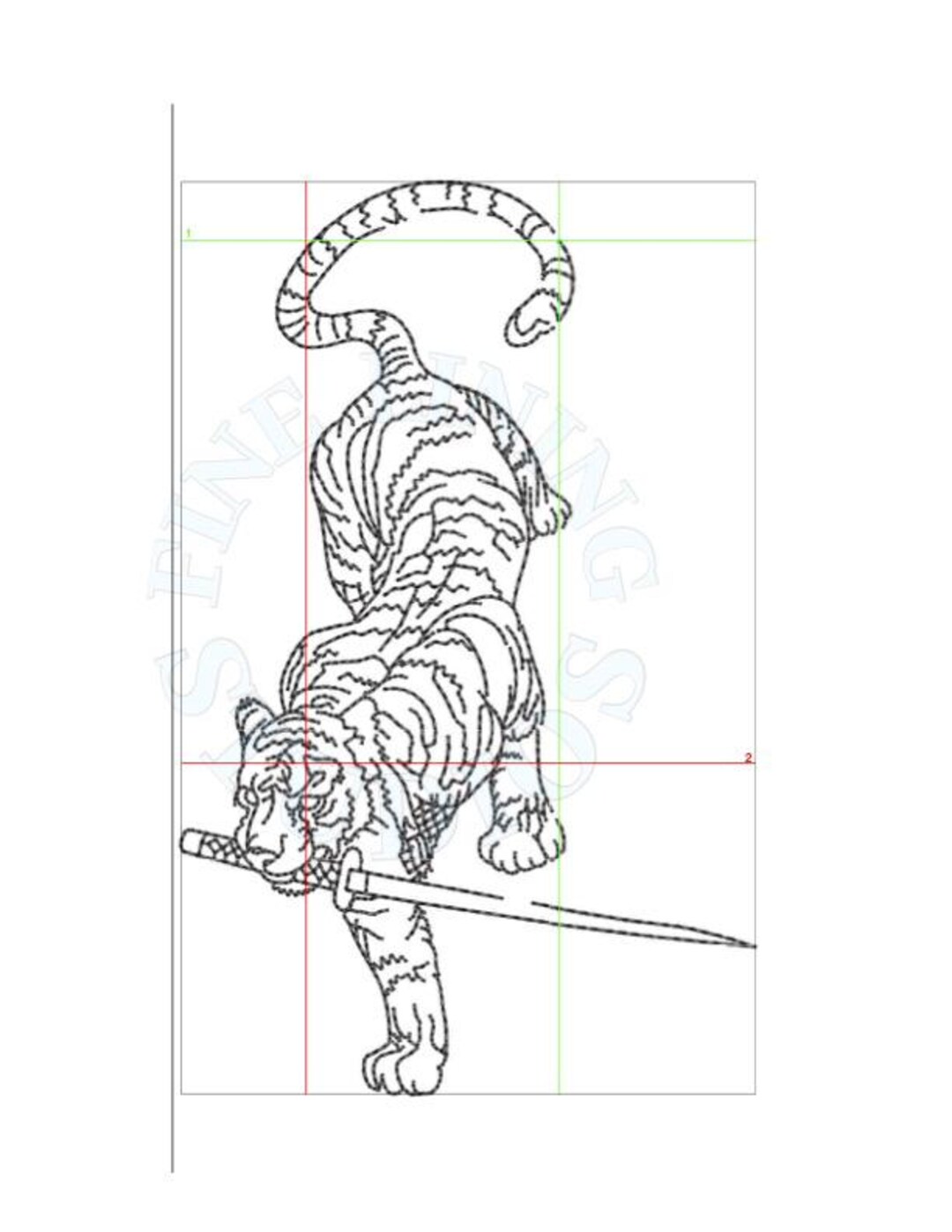 Fighting Tiger Machine Embroidery File, Fierce Emblem, Tiger With Sword ...