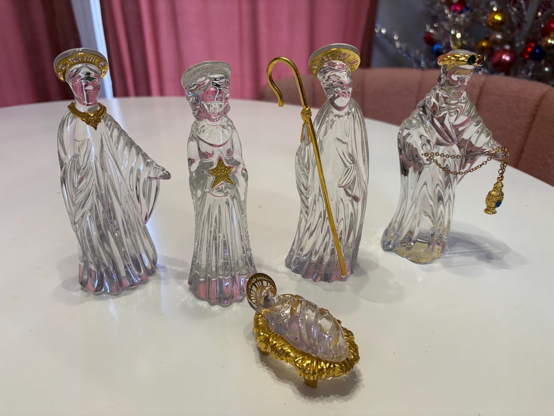 Gorham Crystal & Gold Nativity Set Figurines Lot of 5 CHRISTMAS Holiday ...