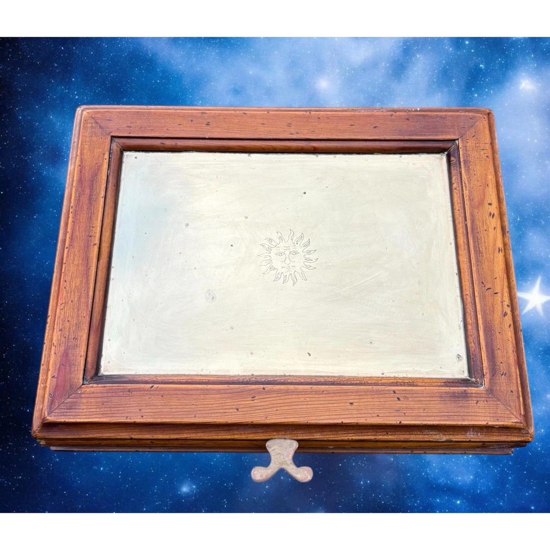 Vintage Celestial Sun Brass Inlay Wooden Jewelry Trinket Box 8x11 ...