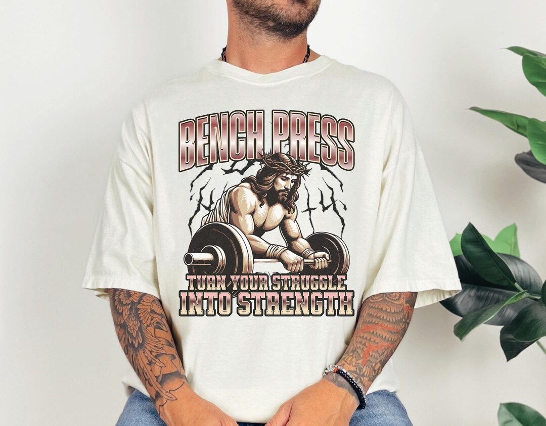 Jesus Bench Press Shirt, Retro Pump Cover Humor Easter Shirt Christian ...