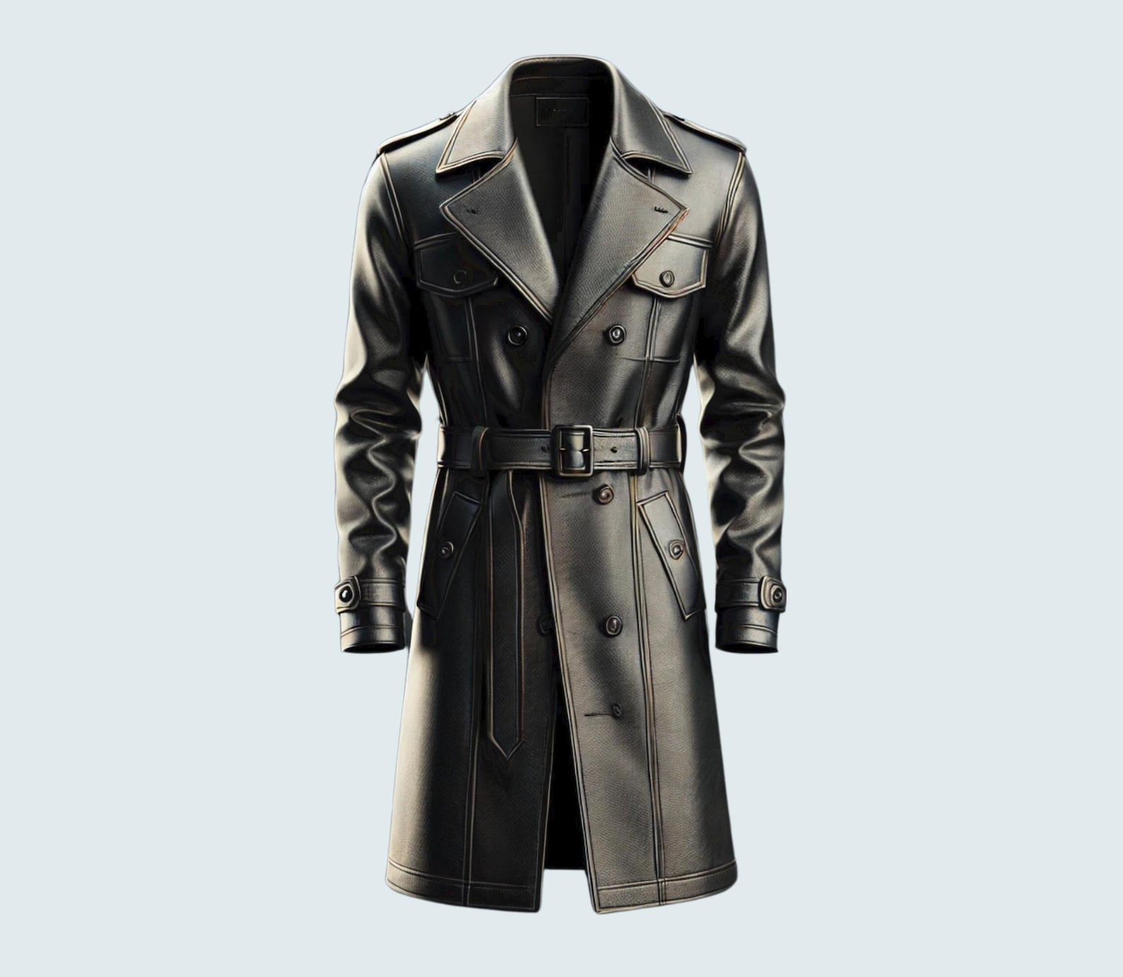 Genuine Leather Men Trench Cot - Gothic Leather Men Black Coat - Real ...