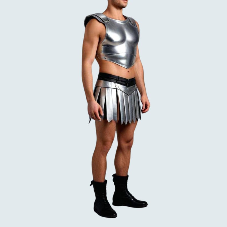 Gothic Leather Men Gladiator Kilt - Classic Leather Men Silver Kilt ...