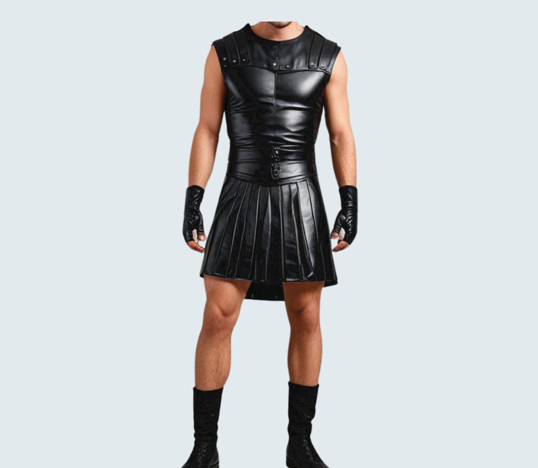 Genuine Leather Men Black Kilt & Armor -handmade Men Leather Warrior ...