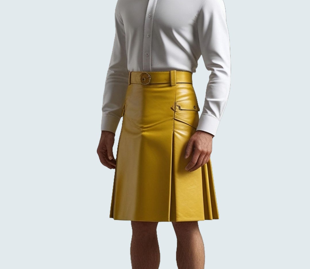 Real Leather Men Gladiator Kilt - Handmade Gothic Leather Yellow Kilt ...