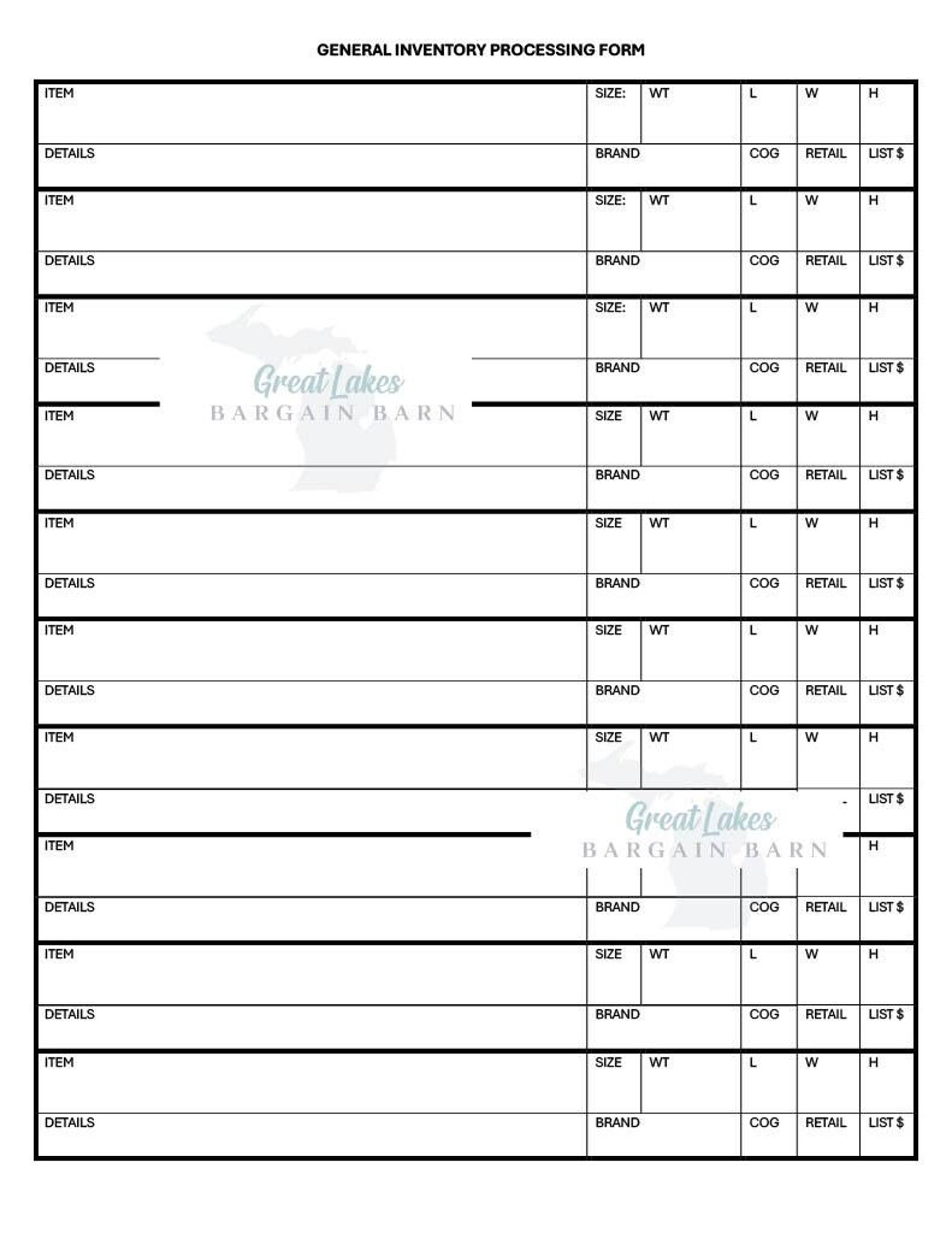 General Inventory Processing Form & Reseller Listing Template - Etsy