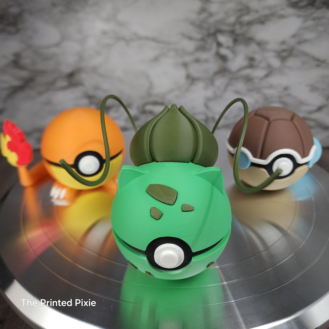 Kanto Starter-themed Pokéball Set | Hand Finished | Bulbasaur ...
