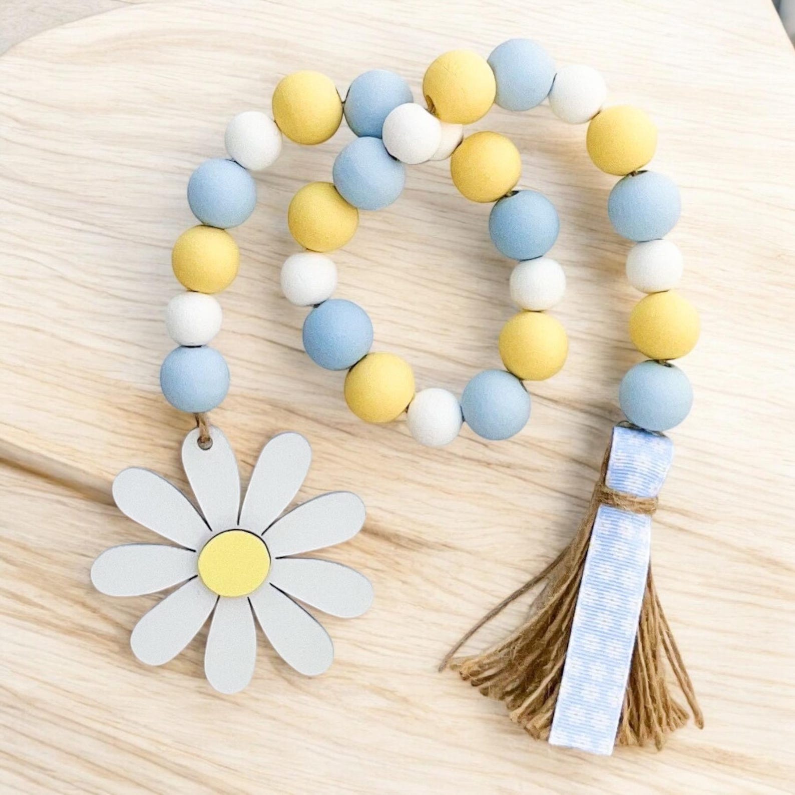 Spring Wood Bead Garland, Tiered Tray Decor, Beaded Garland, Wooden ...