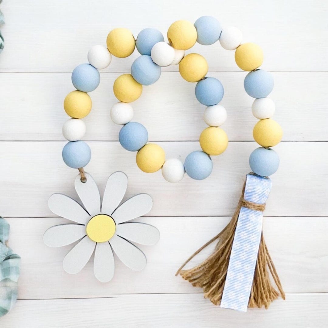 Spring Wood Bead Garland, Tiered Tray Decor, Beaded Garland, Wooden ...