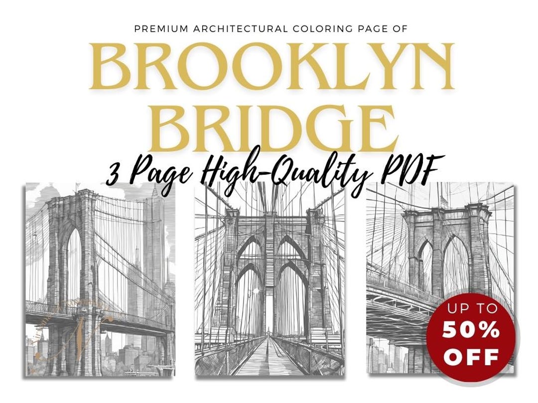 Coloring Page of Three Pack Premium Brooklyn Bridge NYC Art 50% off ...