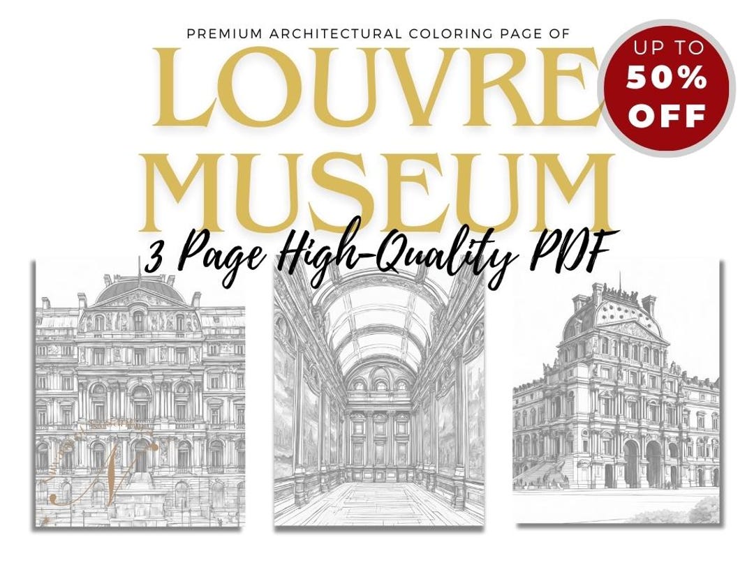 Coloring Page of 3 Pack Premium Louvre Museum Architecture Art 50% off ...