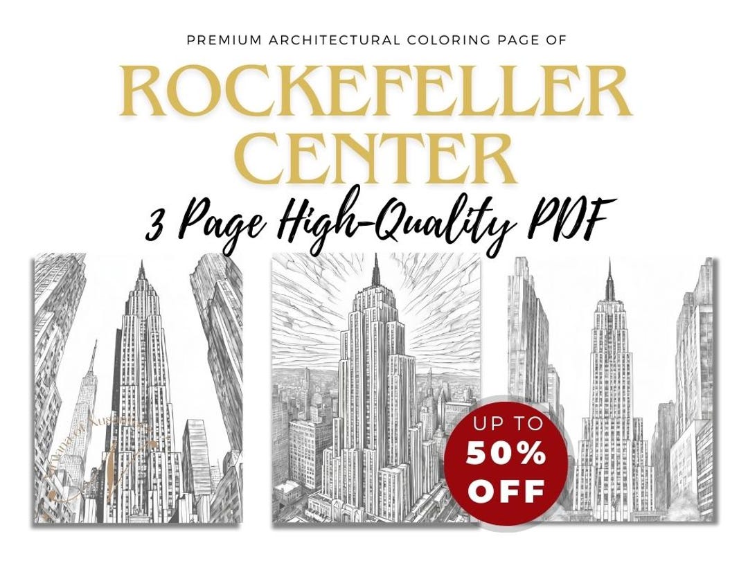 Coloring Book 3 Page Rockefeller Center for Kids Adult, London Travel ...