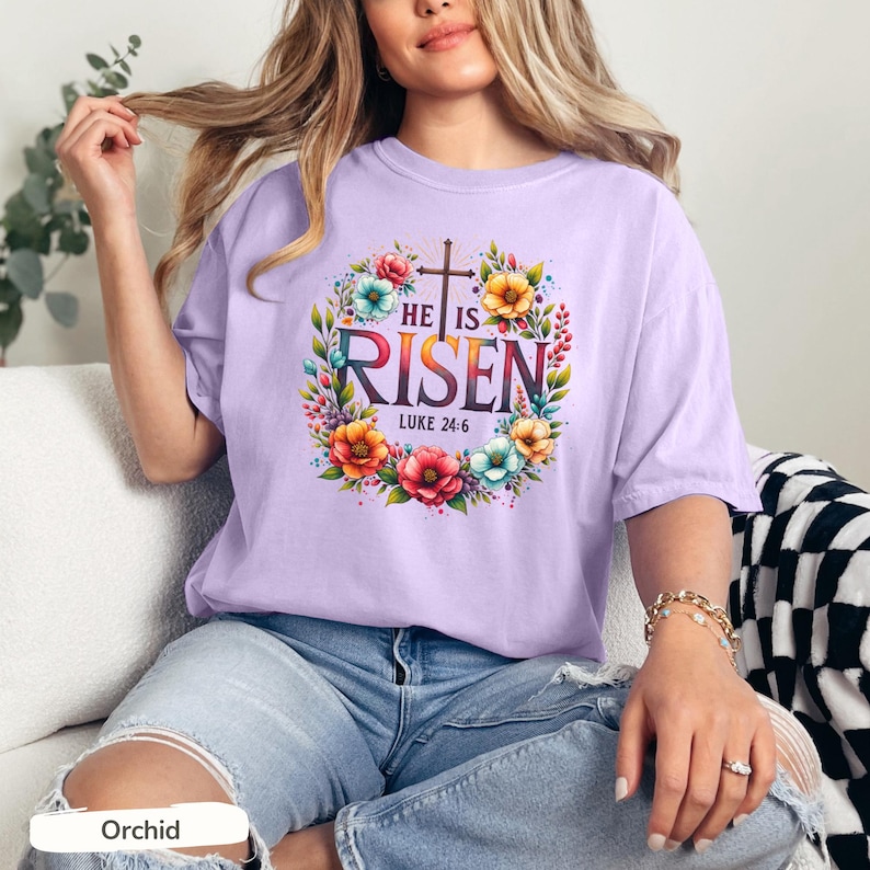 He is Risen Floral T-shirt, Comfort Colors Christian Easter Tee - Etsy UK