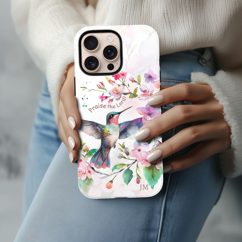 Christian Phone Case Floral Hummingbird, Praise the Lord Personalized ...