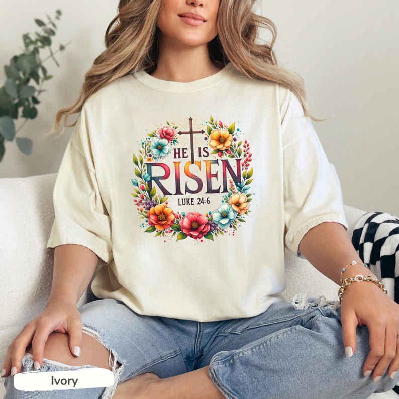 He is Risen Floral T-shirt, Comfort Colors Christian Easter Tee - Etsy UK