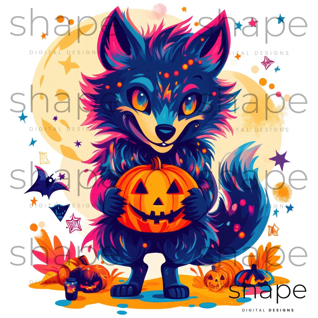 Colorful Halloween Werewolf With Jack-o'lantern Digital Download for ...