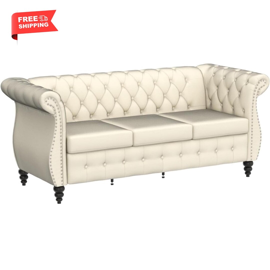 Rolling-arm Sofa,traditional Button Tufted Threeseater With Nailhead ...