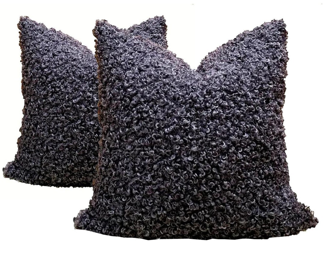 Lambsy Fur Gray Pillow Covers A Pair - Etsy